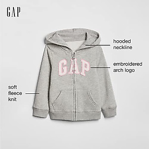 GAP Baby Girls Logo Zip Hoodie Sweatshirt, Heather Grey, 0-3 Months US