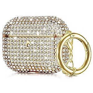 Case for AirPods Pro 1st Generation, Filoto Bling Crystal PC AirPod Pro Case Cover for Women Girls, Cute Air Pod Pro Protective Accessories with Lobster Clasp Keychain (Gold)