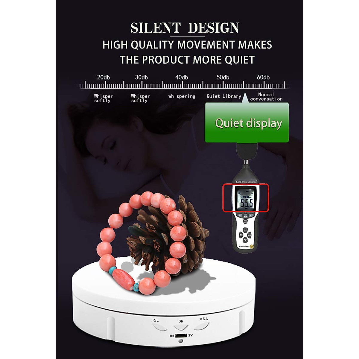 JAYEGT Motorized Rotating Display Stand, 5.74inch /22LB Load, 360 Degree Electronic Turntable Display Stand for Photography Products Shows, Jewelry, Watch, 3D Models, Cake, White