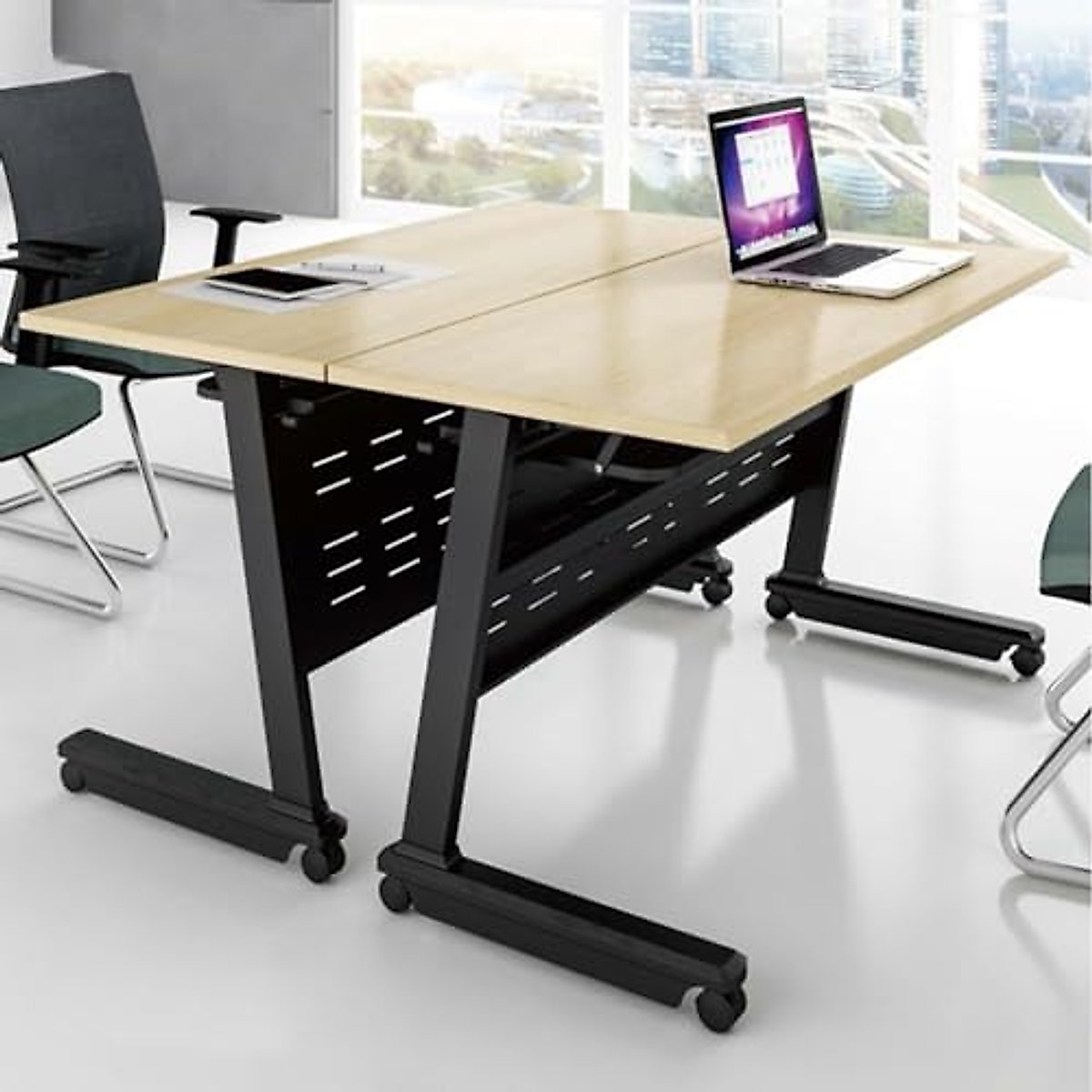 Folding Conference Table, Flip Top Mobile Training Table with Modesty,Storage Layer and Lockable Wheels,Wood Tabletop, Metal Frame (Color : A, Size : 120 * 40 * 75cm)