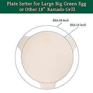 Quantfire Ceramic Plate Setter for Large Big Green Egg Accessories, Heat Deflector, Ceramic Fluted Pizza Stone for Other 18" Kamado Grill(No Elevated Feet)