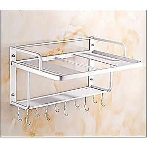 Ninetonine Alumimum Microwave Oven Wall Mount Double Deck Shelf With Hooks Silver