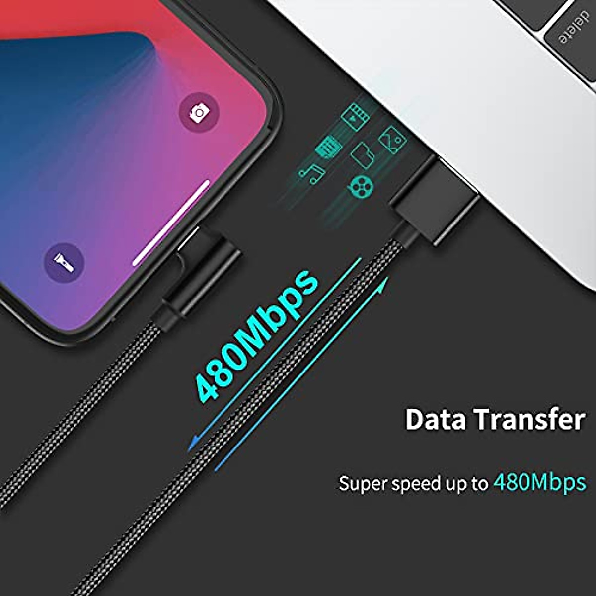 1ft Right Angle Lightning Cable Short, 3 Pack Braided Fast Charging USB to iPhone Charger Cord 90 Degree Compatible with Apple iPhone 13 12 11 Pro Max Xs Xr X 5 6 7 8 Plus SE, iPad Air/Mini