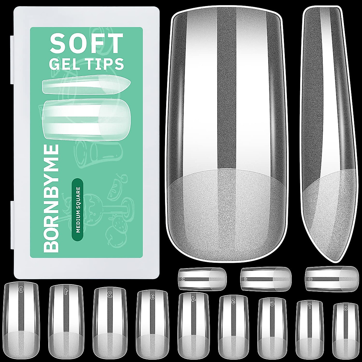 Soft Gel Nail Tips Medium Square, 600 PCS Pre Buff Full Cover Shaped Nail Extenison Tips Matte Gel X Nail Tips Acrylic False Nail Tips BORNBYME