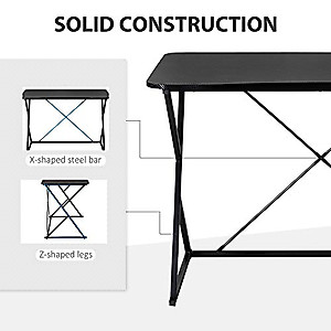 HOMCOM 43" Home Office Computer Desk Study Student Writing Table with Z and X Bar Frame Support for Living Room, Black