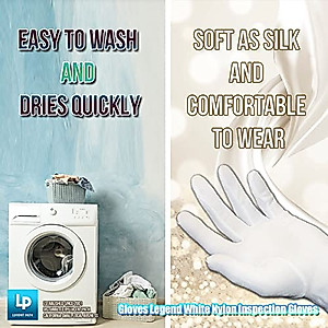 3 Pairs (12 Gloves) Gloves Legend White Inspection Gloves Nylon White Coin Jewelry Antiques Safety Working Gloves For Men - Size Large