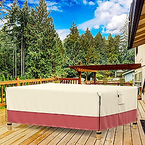 Patio Furniture Covers Waterproof, Outdoor Table Cover 600D Heavy Duty, Dlopede Outdoor Furniture Cover Waterproof Patio Table Sofa Cover, 111" W x 74" D x 28" H, Beige & Orange