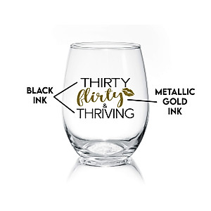 30th Birthday Gifts for Women, Her - 30th Birthday Wine Glass - Thirty Flirty and Thriving - 1993 30 Year Old Gifts for Women, Bestie, Best Friend, Sister, Girlfriend - Decorations Favors - 15 oz