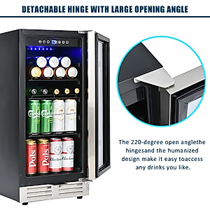 LUMISOL Mini Beverage Refrigerator and Cooler, 15" Cooler Under Counter Built-in or Freestanding, 120 Cans Capacity Wine Cabinet with Blue Interior Light Adjustable Shelves, for Home Bar office