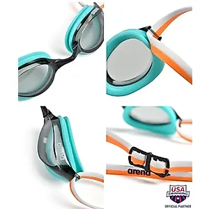 ARENA Unisex Python Racing Swim Goggles for Men and Women Anti-Fog Non-Mirror Lens Max Comfort Dual Strap, Smoke/Water/Mango
