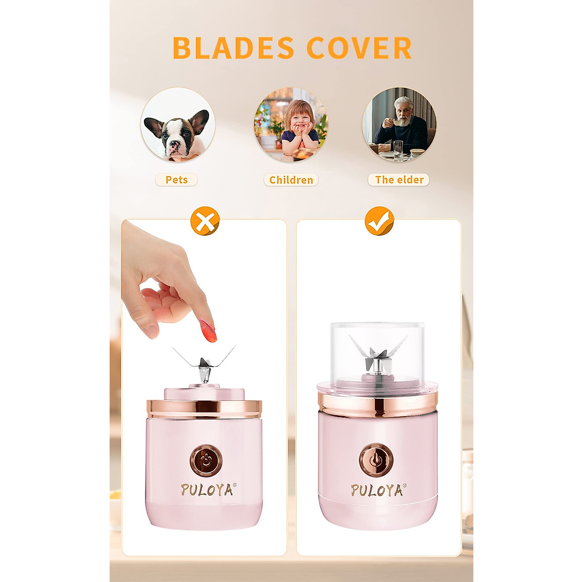 Portable Blender with Travel Cup, USB Rechargeable BPA Free14 Oz PULOYA Personal Juicer for Smoothies and Shakes, Pink