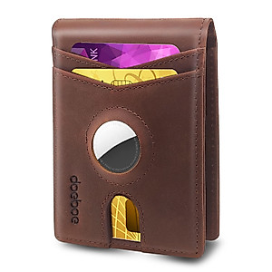 Wallet for Men Designed with Airtag Holder, Airtag Wallet Genuine Leather, Airtags Wallet Case Credit Card Accessories Women, RFID Blocking Slim Bifold Wallet for Apple AirTag GPS [ No Airtag ]