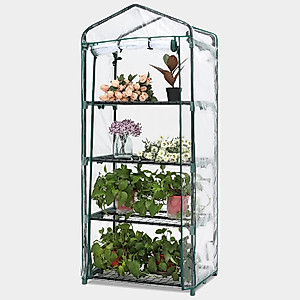 ABCCANOPY Mini Greenhouse, 4 Tiers Portable Gardening Greenhouse with Zippered Door for Indoor Outdoor Use (Transparent PVC Cover)