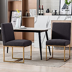 VESCASA Linen Upholstered Dining Chairs Set of 2, Mid Century Modern Padded Chair with Gold Metal Frame for Restaurant, Dining Room, Kitchen, Charcoal