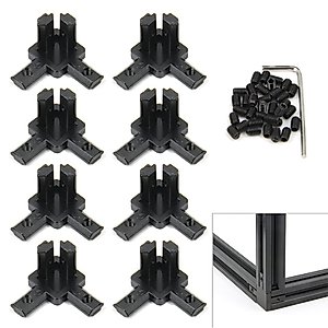 Yeebyee 3 Way End Corner Brackets Connector Set with M4 Screws for 6mm Slot 2020 Series Aluminum Extrusion Profile, 8pcs/Pack (Black-2020Series)