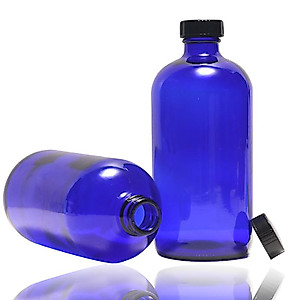 MANHOJIA 16oz blue Glass Bottles with Reusable Lids (2 Pack),Refillable Boston Storage bottle,Dispensing Bottles for Homemade Vanilla Extract, Essential Oils, plant