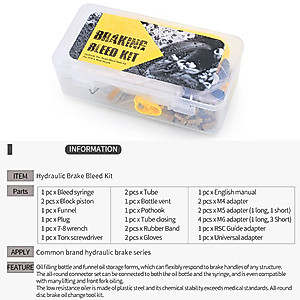 YAKAMOZ MTB Bike Hydraulic Disc Brake Bleed Kit Bicycle Brakes DOT Oil Bleed Tool for Shimano Magura Tektro Sram Avid Hayes Mountain Bike Brakes Repair Tools