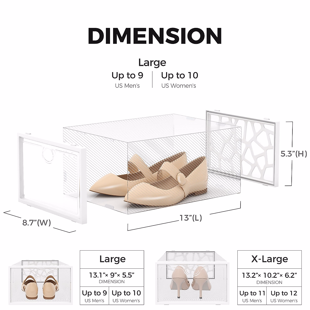 Pinkpum Storage Organizer, 12 Pack Large Shoe Boxes Clear Plastic, Foldable Sneaker Containers Stackable Storage Bins Closet Case Holder