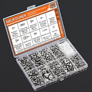 HELIFOUNER 450 Pieces Computer Standoffs Screws Assortment Kit for 2.5" SSD, Hard Drive, Computer Case, Motherboard, Fan Power Graphics with Screwdriver, Silver