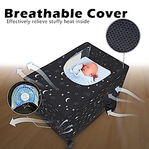 HOSEASCA Crib Blackout Cover, Baby Blackout Tent, Baby Canopy for Crib with 2 Mini Fan Pouch for Age 4 Months and Up, Breathable Pack N Play Blackout Cover for Travel Home Hotel