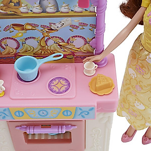 Disney Princess Belle's Royal Kitchen, Fashion Doll and Playset with 13 Accessories, Mrs. Potts, and Chip, Toy for Girls 3 Years and Up
