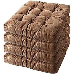 Qunclay 4 Pcs Sitting Floor Pillow 22 x 22 Inches Thicken Tufted Cushion Corduroy Floor Cushions for Adult Square Floor Seat Cushion Large Chair Pad Pillow for Yoga Living Room Balcony (Dark Brown)