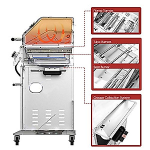 Royal Gourmet GA4402S Stainless Steel 4-Burner BBQ Propane Gas Grill, 54000 BTU Cabinet Style Gas Grill with Sear Burner and Side Burner Perfect Patio Garden Picnic Backyard Party Silver