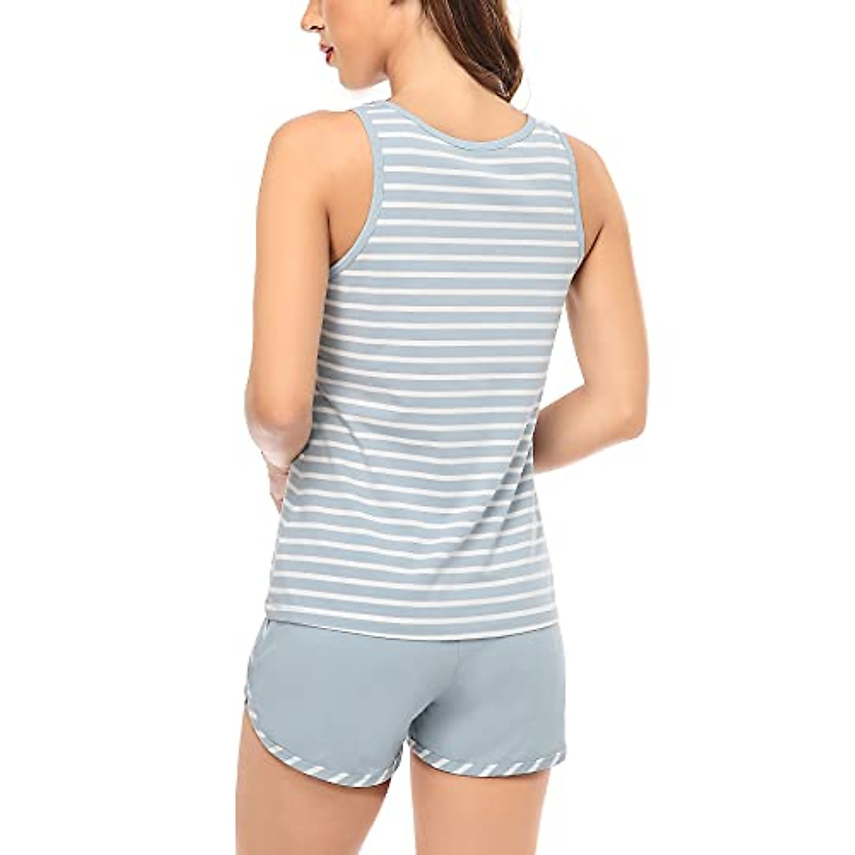 COLORFULLEAF Womens Cotton Pajamas Set Racerback Tank Top and Shorts Pjs Sets Sexy Sleeveless Sleepwear (Light Blue, XL)