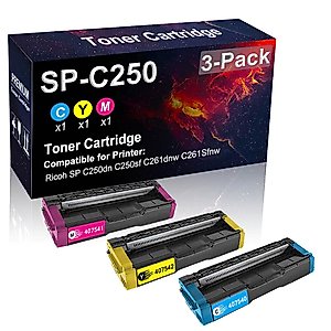 3-Pack (C+Y+M) Compatible SP C250 (407540 407542 407541) Laser Printer Toner Cartridge Used for Ricoh SP C250sf C261dnw C261Sfnw Printer (High Yield)