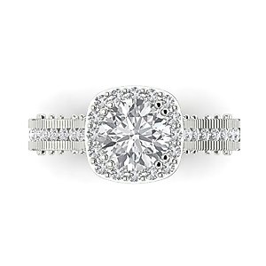 2.7 Ct Round Cut Clear Simulated Diamond 14K White Gold Halo Solitaire with Accents Engagement Anniversary Ring Size 7.5