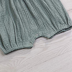 KCSLLCA Baby Girls Lace Romper Set Ruffle Sleeve Solid Color Onesie with Headband (Pea Green, 6-9 Months)