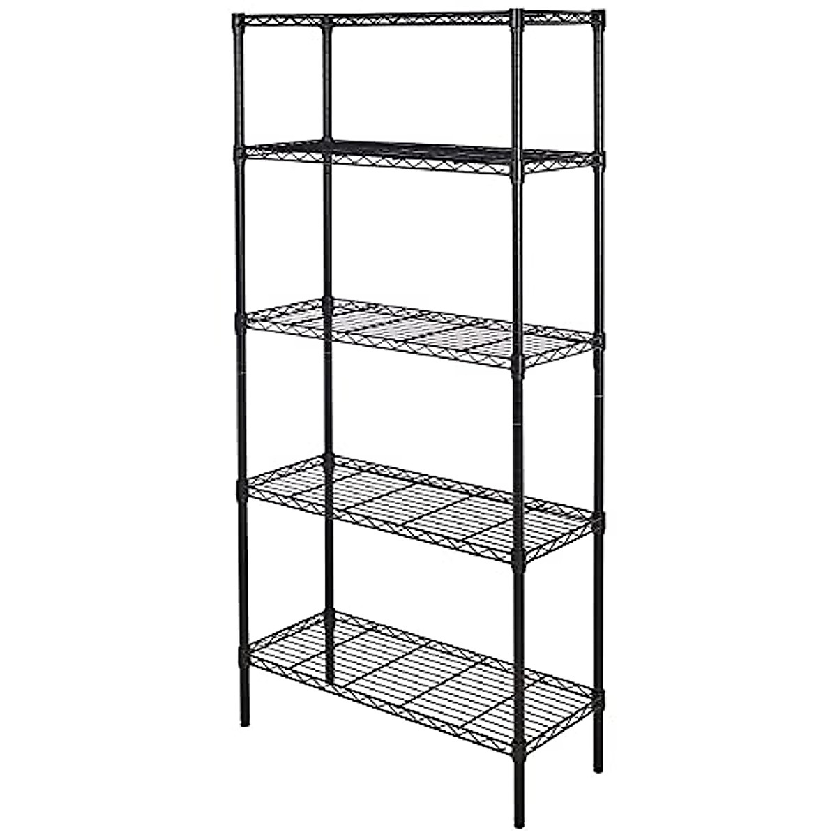 Amazon Basics 5-Shelf Adjustable, Heavy Duty Storage Shelving Unit, Steel Organizer Wire Rack, Black (36L x 14W x 72H) & Collapsible Fabric Storage Cubes Organizer with Handles, Gray - Pack of 6