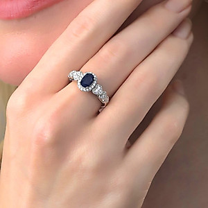 Gem Stone King 925 Sterling Silver Blue Sapphire Engagement Ring For Women (1.43 Cttw, Oval 7X5MM, Gemstone Birthstone Available in size 5, 6, 7, 8, 9)