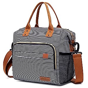Insulated Lunch Bag - Large Portable Cooler Lunch Box for Office Work School Picnic Beach Workout - Reusable Freezable Tote Lunch Bag Organizer with Adjustable Shoulder Strap for Women Men Adult Kids