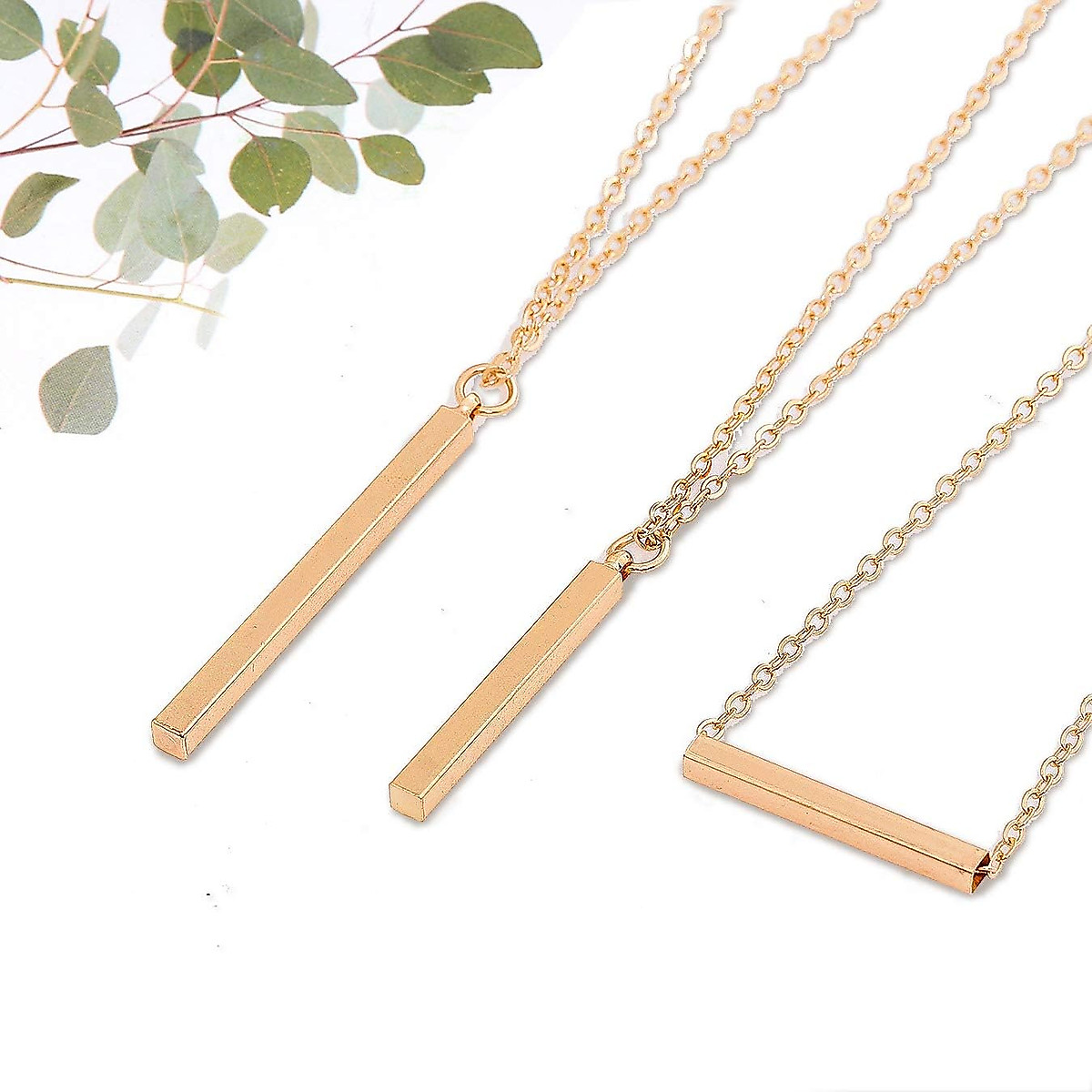 CEALXHENY Layered Chain Necklaces for Women Girls Boho Vertical Bar Pendant Necklace Set Minimalist Y Necklaces for Beach Parties Summer Jewelry Set