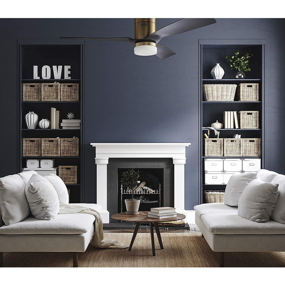 SMAAIR 52 Inch Smart Ceiling Fan with Lights and 10-speed DC Motor, Works with Remote Control/Alexa/Google Home/Siri, Dimmable LED Light (52 Inch, Black/Gold)