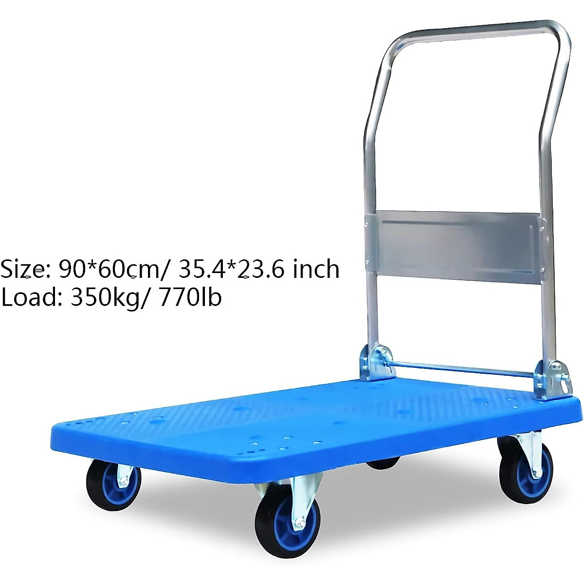 ELEFOCUS Flatbed Hand Cart Plastic Platform Truck with Mute Wheels and Foldable Metal Handle (Size:350-mute)