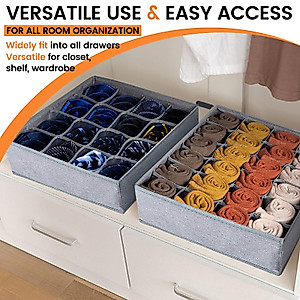 Criusia 3 Pack Sock Underwear Organizer Dividers, 64 Cell Drawer Organizers Fabric Foldable Cabinet Closet Organizers and Storage Boxes for Storing Socks, Underwear, Ties (16+24+24 Cell, Gray)