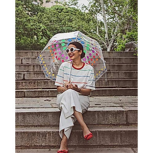 Totes Signature Clear Bubble, Rain & Windproof Umbrella - Perfect for Weddings, Travel and Outdoor Events - Curved Handle with Deluxe Finish, in Transparent or Colorful Design Options