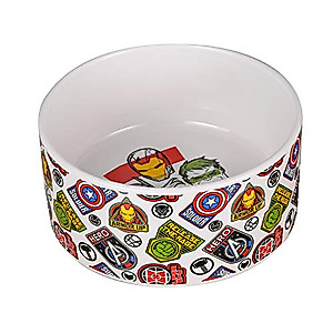 Marvel Comics Avengers Ceramic Dog Bowl, 6-Inch | White Ceramic Dog Bowl with Official Avengers Characters and Logo | Medium Dog Food Bowl or Water Bowl for Dry and Wet Food | 3.5 Cups 28 oz
