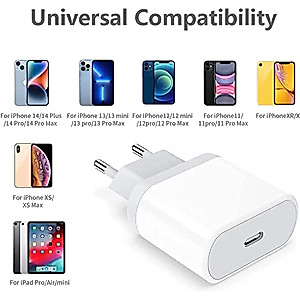 Anigaduo 25W USB C European Plug Adapter with 6FT Cable for iPhone 14/14 Pro/14 Pro Max/14 Plus/13/12/11, Travel USBC Charging Power Charger Cord for Europe EU Euro Spain Italy France Germany…