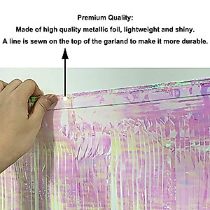 Blukey 10 Feet by 15 Inch Iridescent White Foil Fringe Garland - Pack of 6 | Metallic Tinsel Banner | Ideal for Parade Floats, Bridal Shower, Wedding, Birthday, Christmas | Wall Hanging Drapes