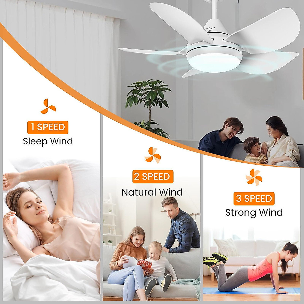 CJOY Ceiling Fans with Lights, 30 inch Small White Ceiling Fan with Light and Remote, LED Dimmable & Memory Function, 5 ABS Reversible Blades Fan Light for Kids Bedroom/Sloped Ceilings
