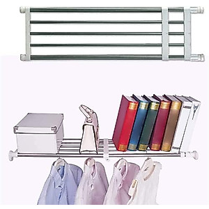 BAOYOUNI Closet Tension Shelf Rod Heavy Duty Wardrobe Organizer Adjustable Storage Shelves Rack DIY Closet Dividers Separators for Kitchen Bathroom Bedroom Garage, 19.69-31.5 Inches