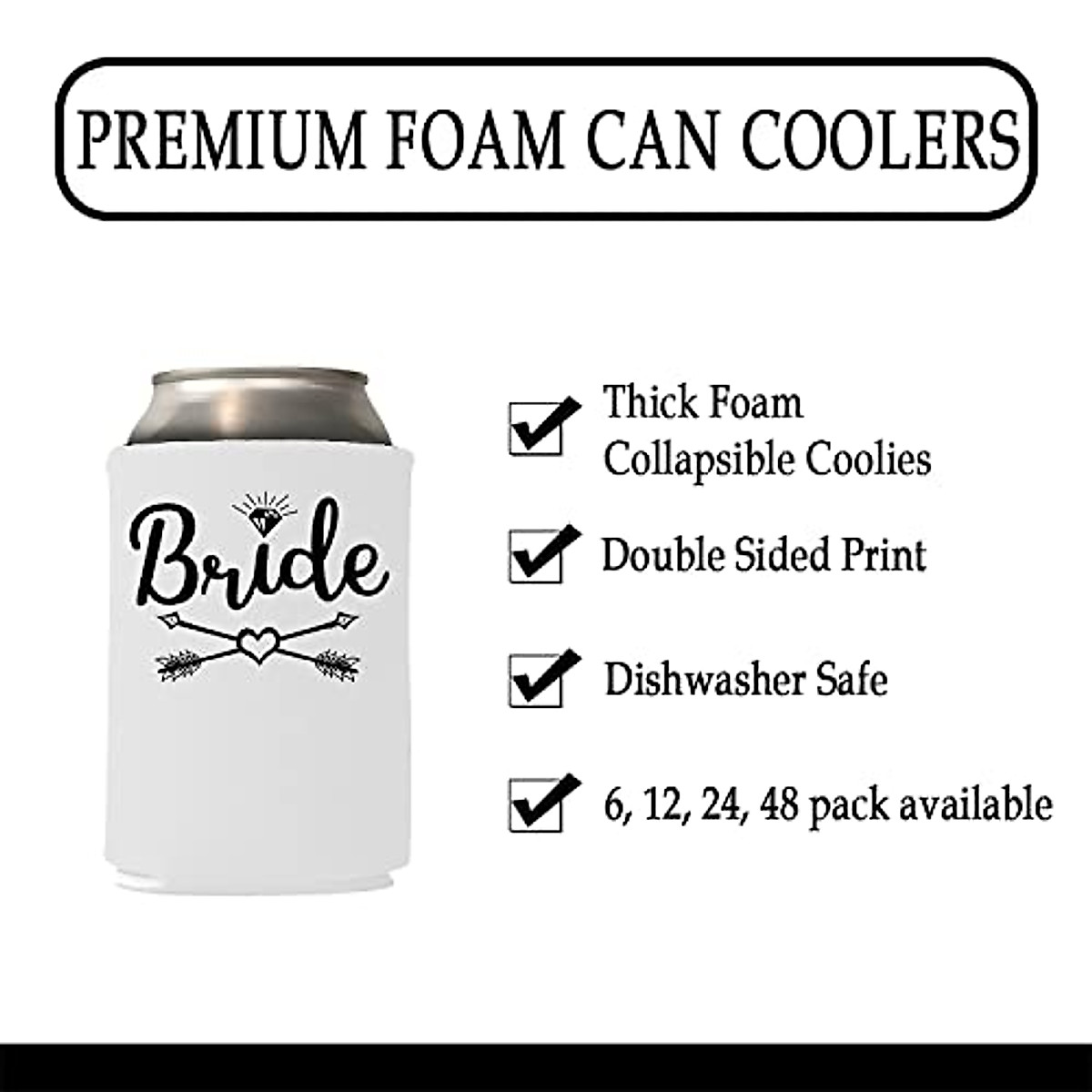 Veracco Bride and Bride Tribe Drinking Team Can Coolie Holder Bachelor Party Wedding Favors Gift For Groom Groomsmans Proposal (White/Black, 12)
