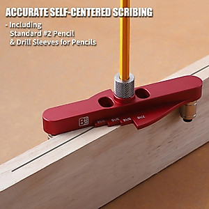 BGASNW Dowel Jig Kit, Doweling Jig for Woodworking, Self-centering Line Scriber Woodworking Tools, Drill Guide for Straight Holes with Drill Bit Set 1/4", 5/16", 3/8" and Drill Bit Stop Collar Set