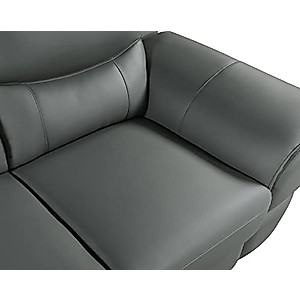 Blackjack Furniture Binion 1 Piece Modern Genuine Leather Sofa for Living Room with Padded Headrest, Wide Arms & Chrome Accents, Elegant Upholstered Couch, Sofa, Gray