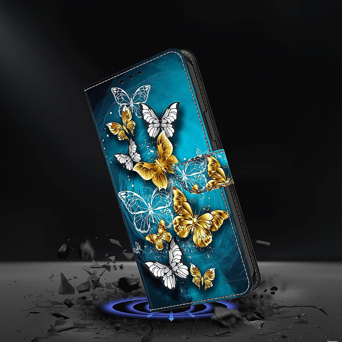 ALILANG for Samsung Galaxy S9 Plus Wallet Case with Credit Card Holder, Flip Book PU Leather Protective Magnetic Cover for Samsung S9 Plus Phone Case-Green Butterfly