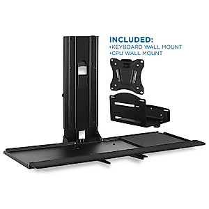Mount-It! Monitor and Keyboard Wall Mount with CPU Holder, Height Adjustable Standing VESA Keyboard Tray, 25 Inch Wide Platform with Mouse Pad (MI-7919)
