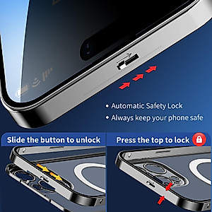 Upholyee [CD Metal Ring & Automatic Pop-up Lock Magnetic Privacy Case for iPhone 13 Pro Max [Compatible with MagSafe] [Integrated Lens Protection] Full Body Bumper Cover with Built-in 9H Glass-Black